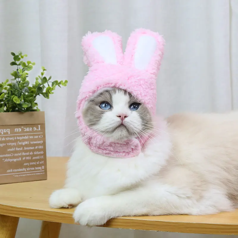 Funny Cat Headgear Cute Rabbit Ears Cap For Cats Warm Plush Pet Hat ...