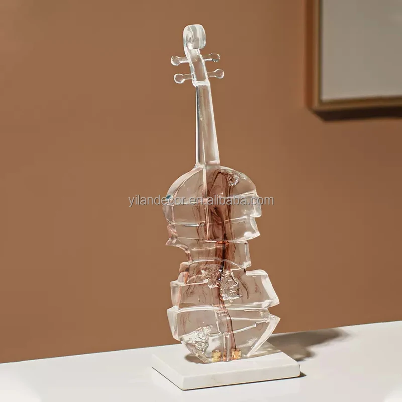 Light Luxury Clear Crystal Resin Violin Ornaments Modern Abstract Resin ...
