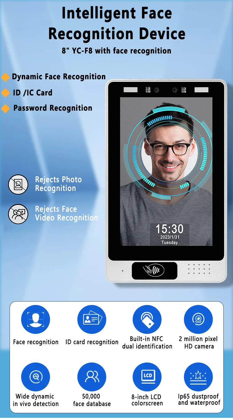 8 Inch Rs485 Rj45 Android Touch Panel Nfc Smart Access Control With ...
