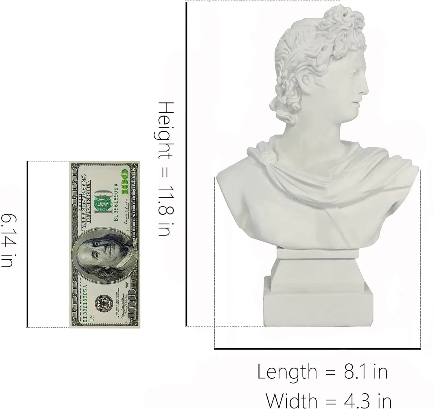 Small Vintage White Apollo Greek Statue Custom Resin Craft Sculpture ...