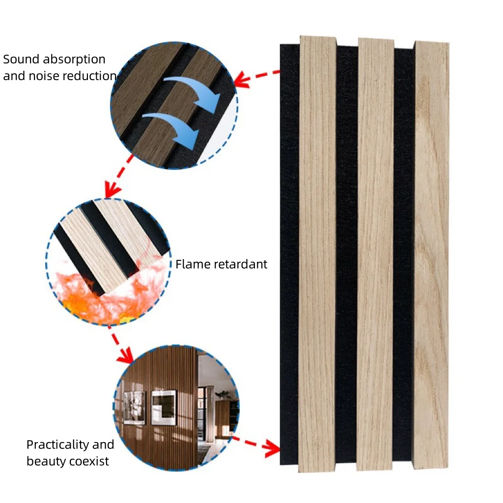 Diffusion Wood Wall Slat Ceiling Soundproof Wall Panels Polyester ...