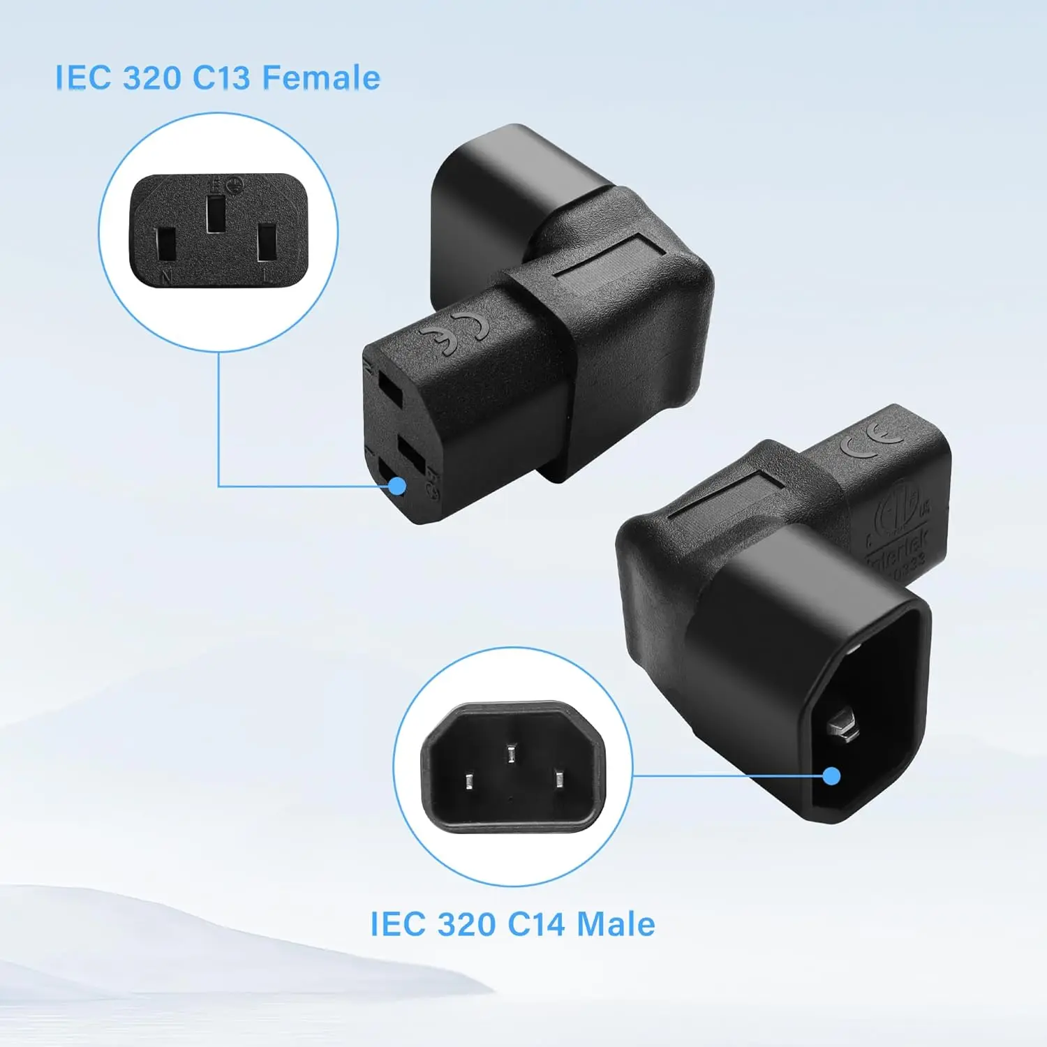 IEC 320 3 Pin Female Plug C14 Male C13 Plug Extend 90 Degree Down up ...