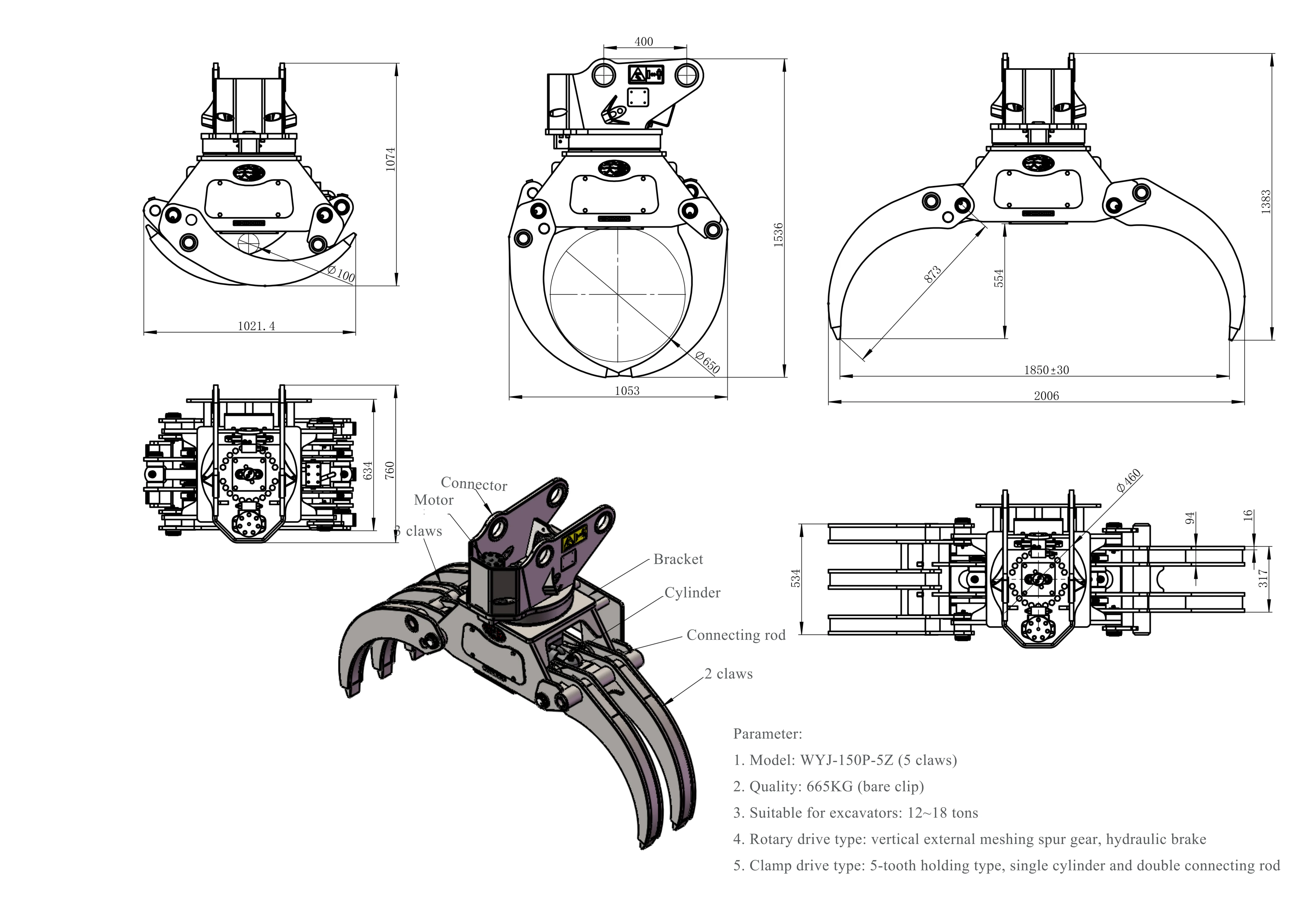 Timber Grab Hydraulic Gripper with Five Fingers 10T 13T 15T 18T ...
