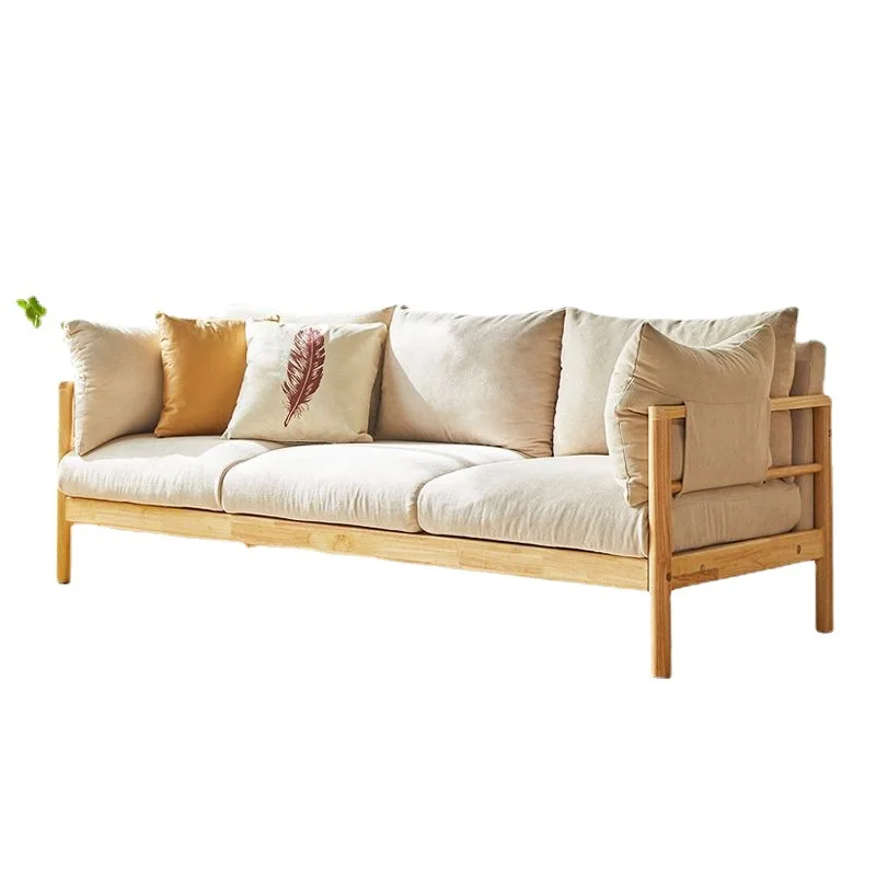 Japanese solid wood sofa log living room small apartment Nordic simple ...