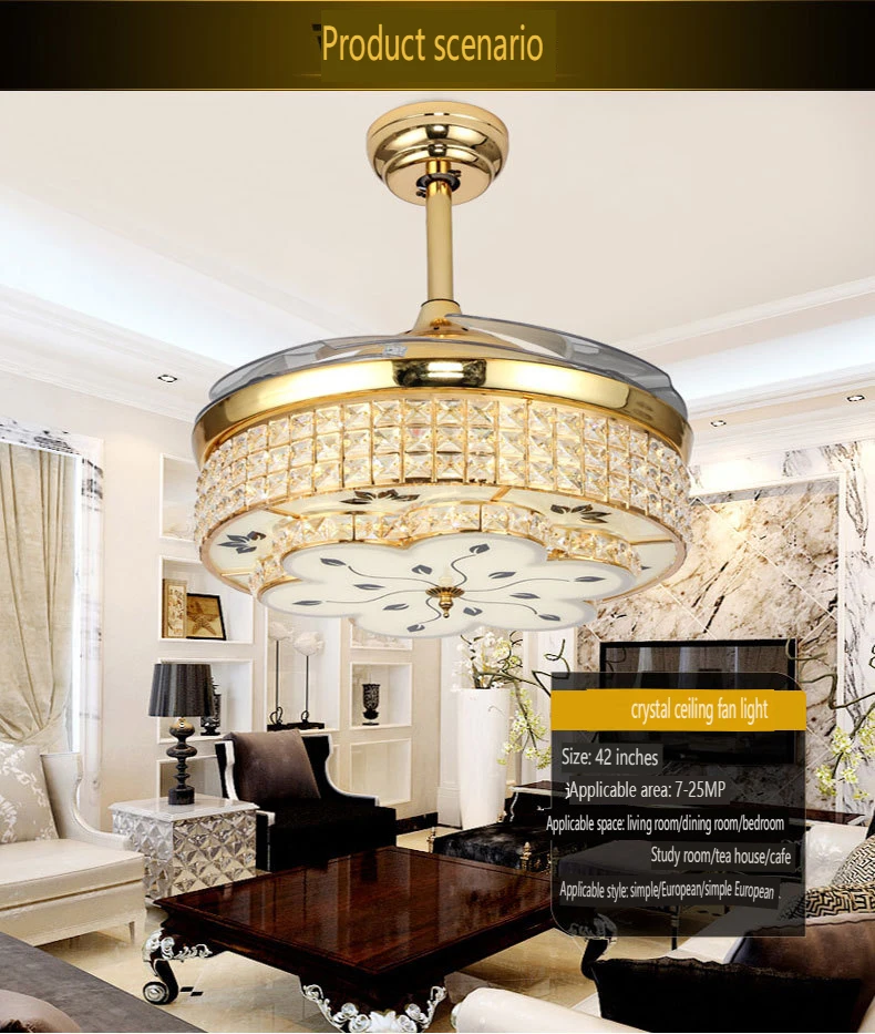 Modern Minimalist Led Ceiling Fan With Invisible Blades Light Crystal ...