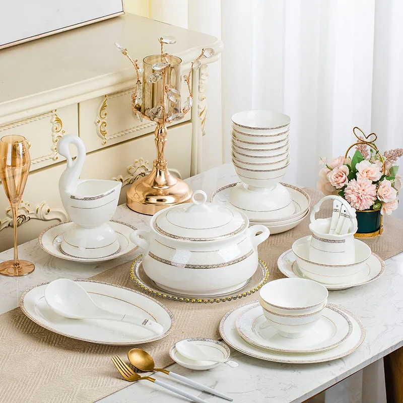 2023 Ceramic Bone China Bamboo 60 Pcs 10 Person Tableware Suit Bone ...