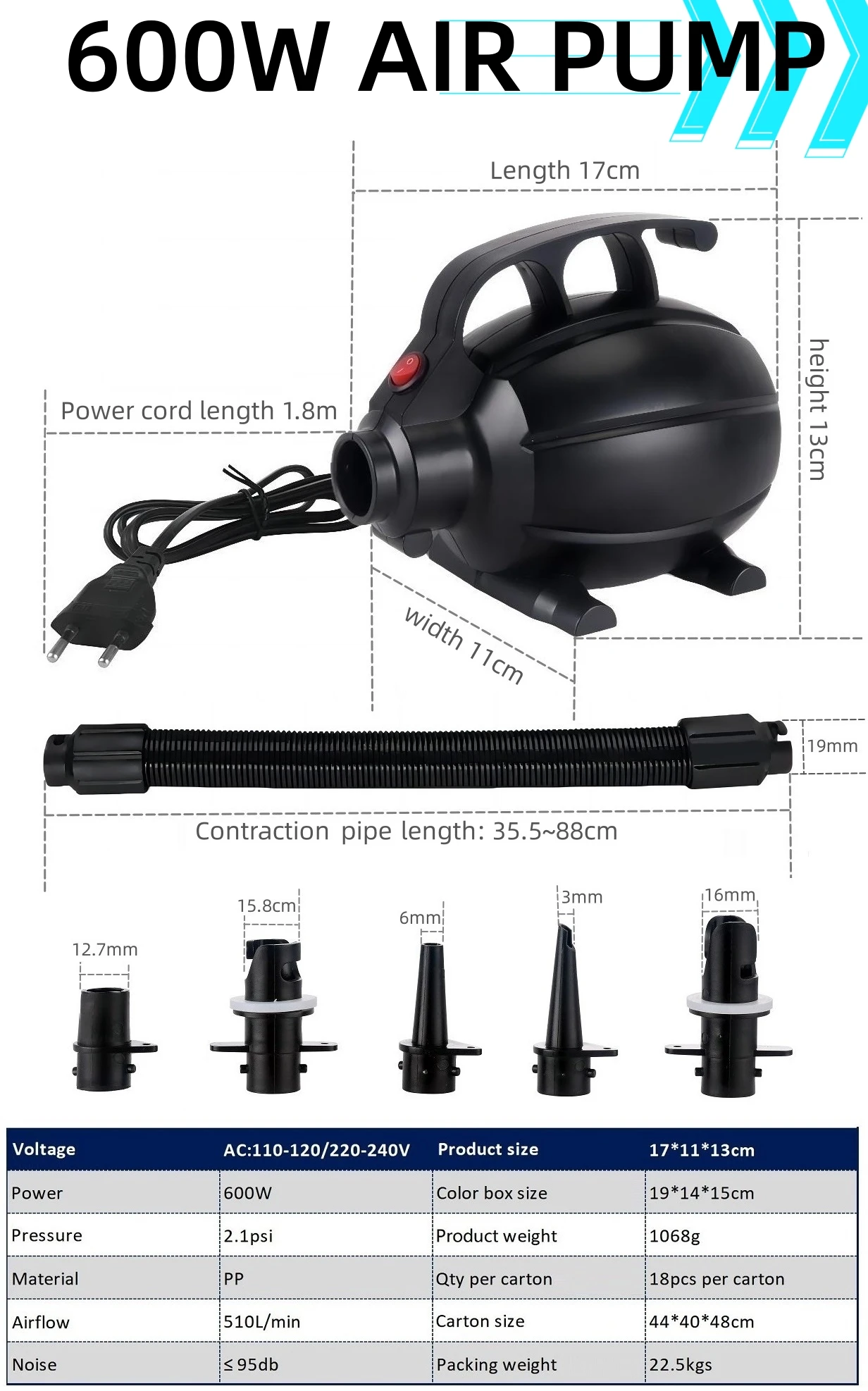 Rts 600w Electric Air Pump Camping Electric Pumps Inflator/deflator For ...