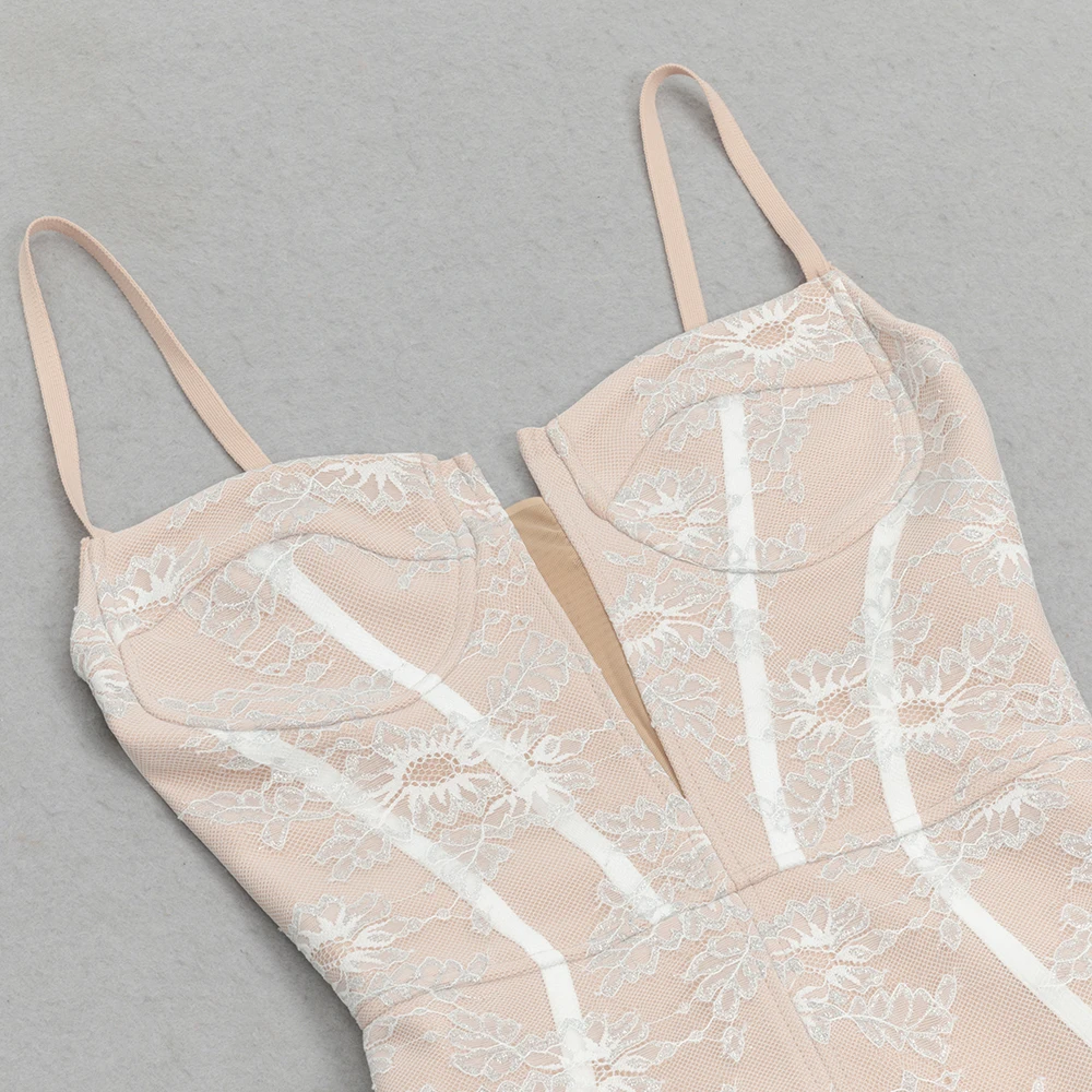 Halter Fishbone Lace Splicing Fishtail Slit Design Lace Print Elegant ...