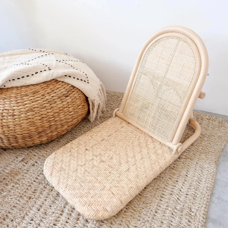 Outdoor folding rattan beach chair hand-woven wicker portable floor ...