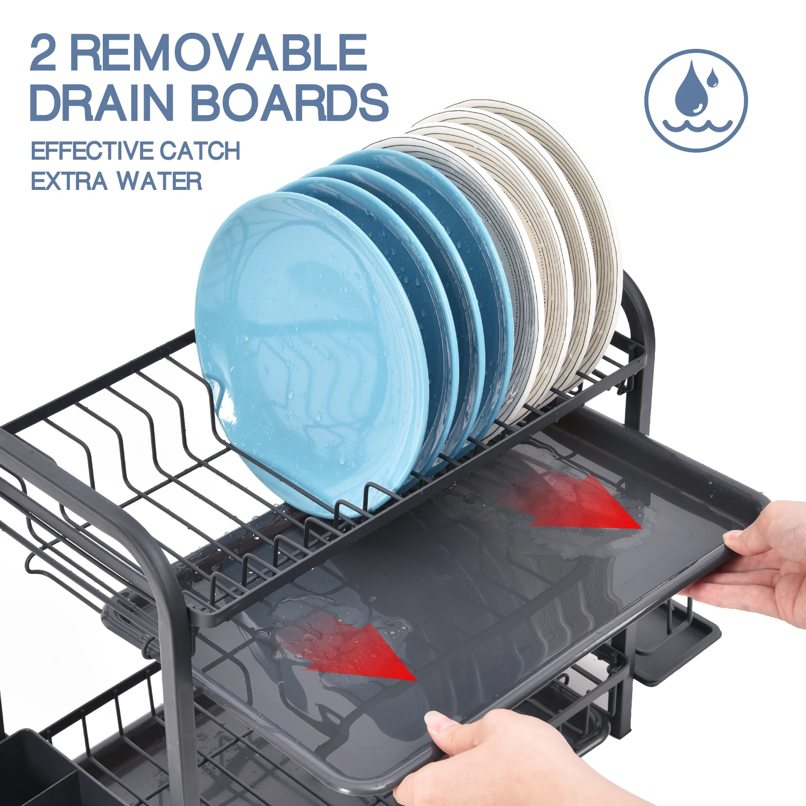 Alibaba.com: WIREKING 2 Tier Dish Rack with Drainboard, Compact Design ...