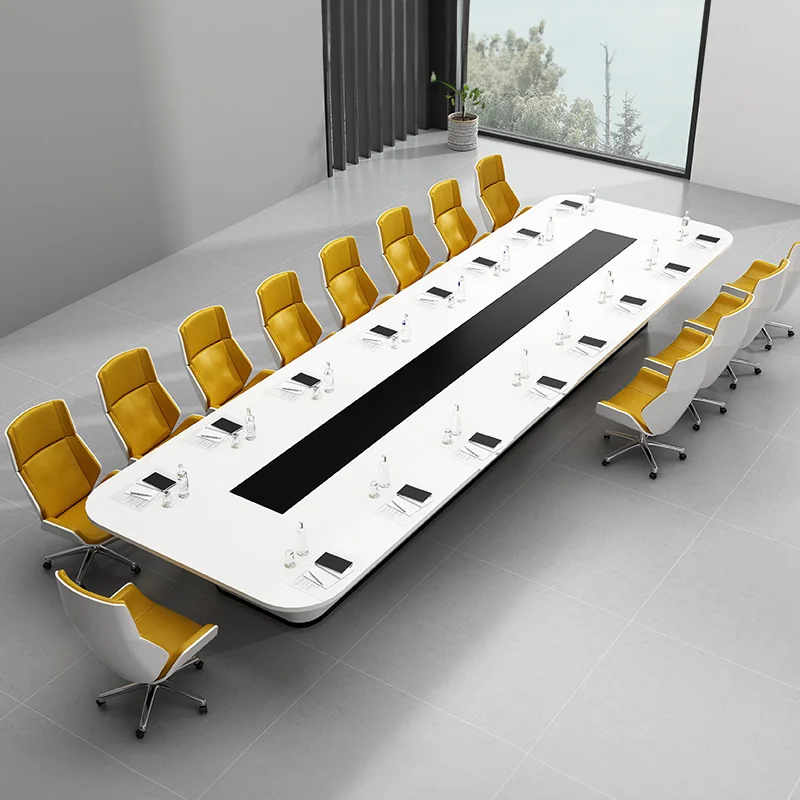 Luxury Modern Meeting Room Long Boardroom Table Desk White Office ...
