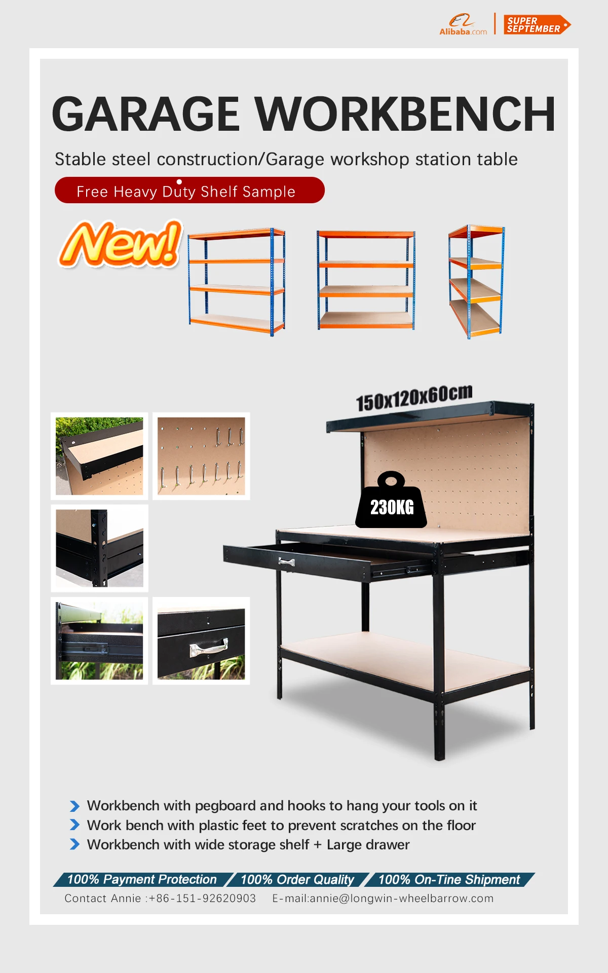 DIY Workbench - Jebury Garage Workshop Table with Drawer