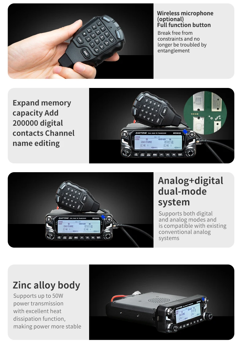 ZASTONE MD9000 DMR Car Walkie Talkie - 50W Dual Band GPS Transceiver ...
