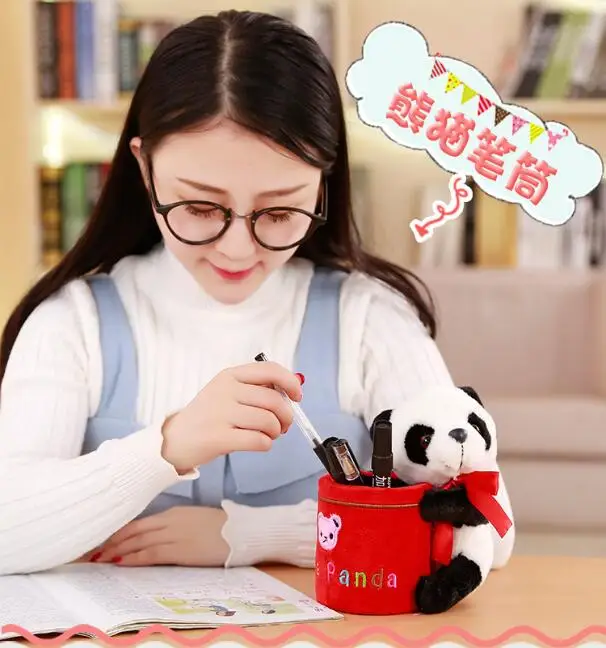 Botu Cartoon Cute Panda Pen Holder Plush Stationery Box Student School ...