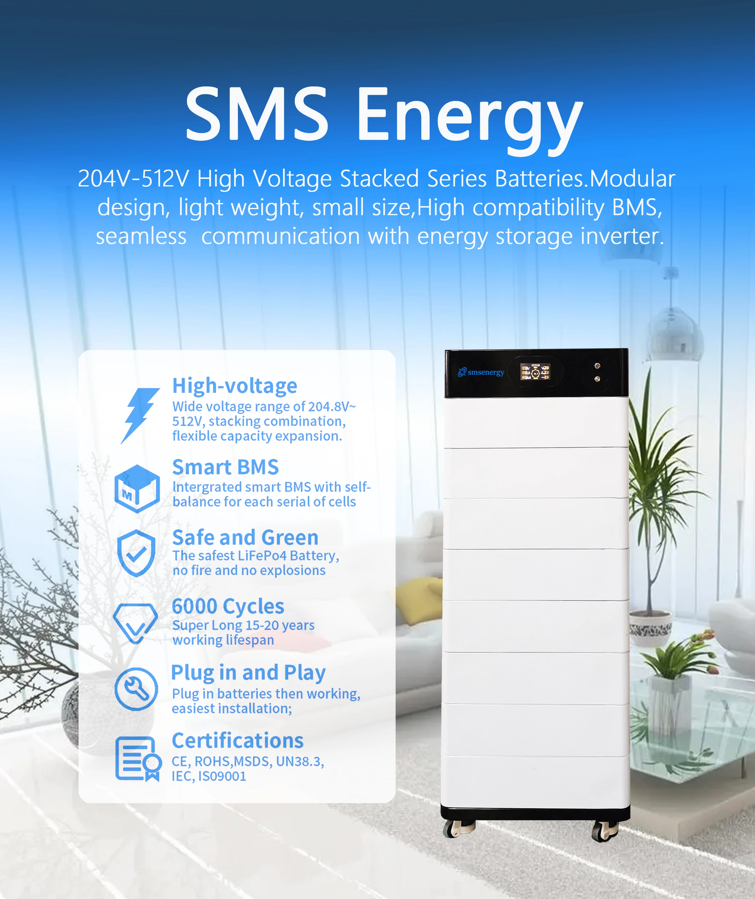 High Voltage Stacked Lifepo4 5kw 10kw 15kw 20kw Battery Stacked Lithium ...