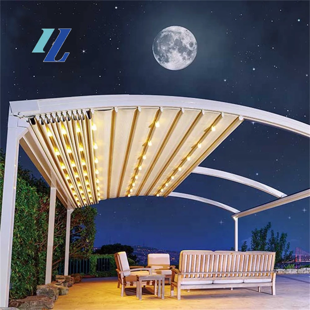Weleadalu Outdoor Pergola Folding Electric Gazebo Retractable Roof ...