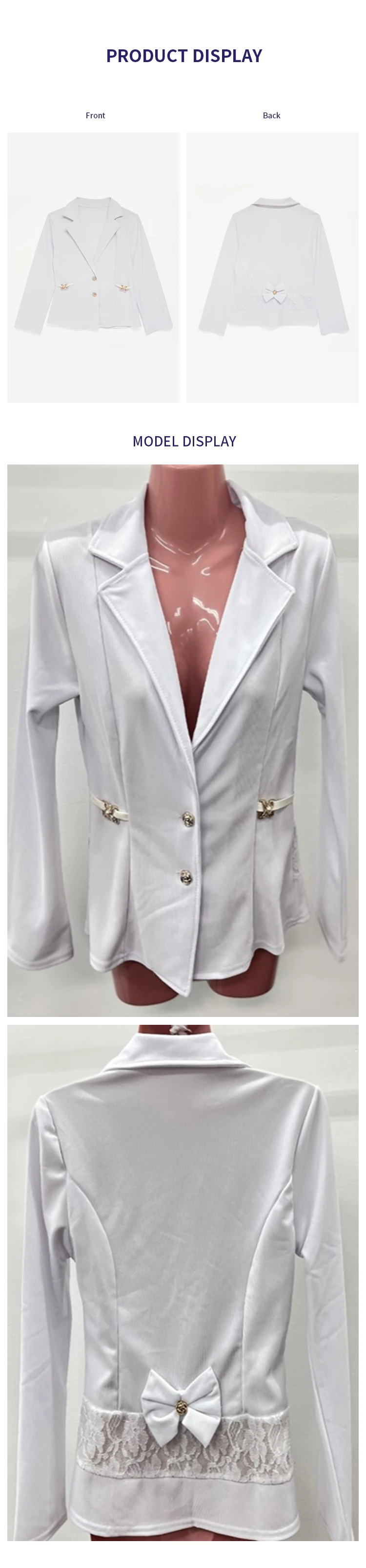 White Blazer With Gold Rose Buttons And Ribbon Polyester Spandex ...