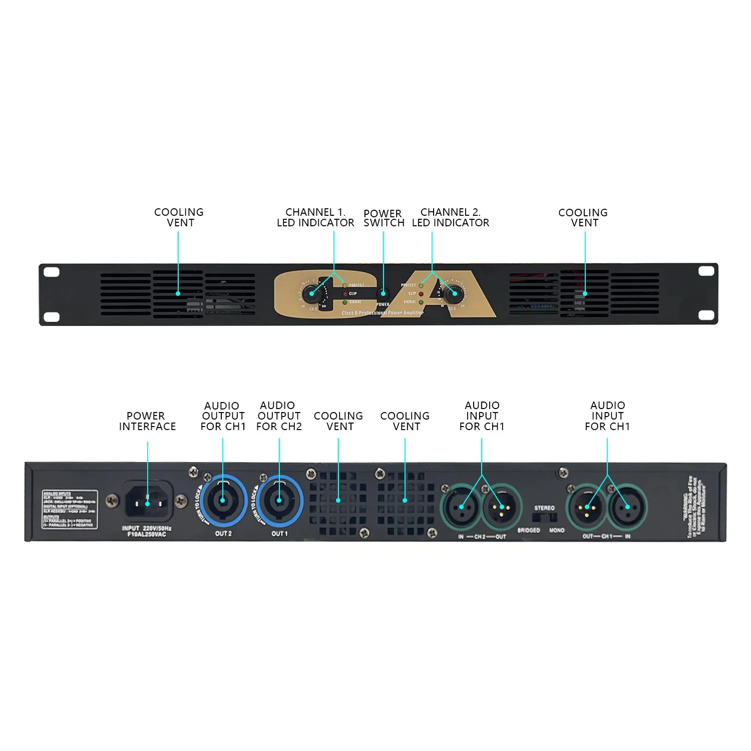 Professional 1U 4 Channel Power Amplifier - 500W Class D Power ...