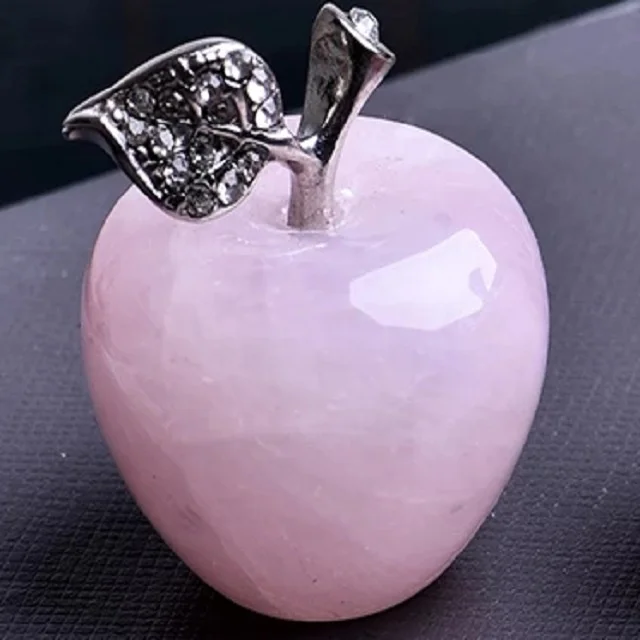 Rose Quartz Carved Apple Figurine Sculpture Statue Healing Crystal Home ...