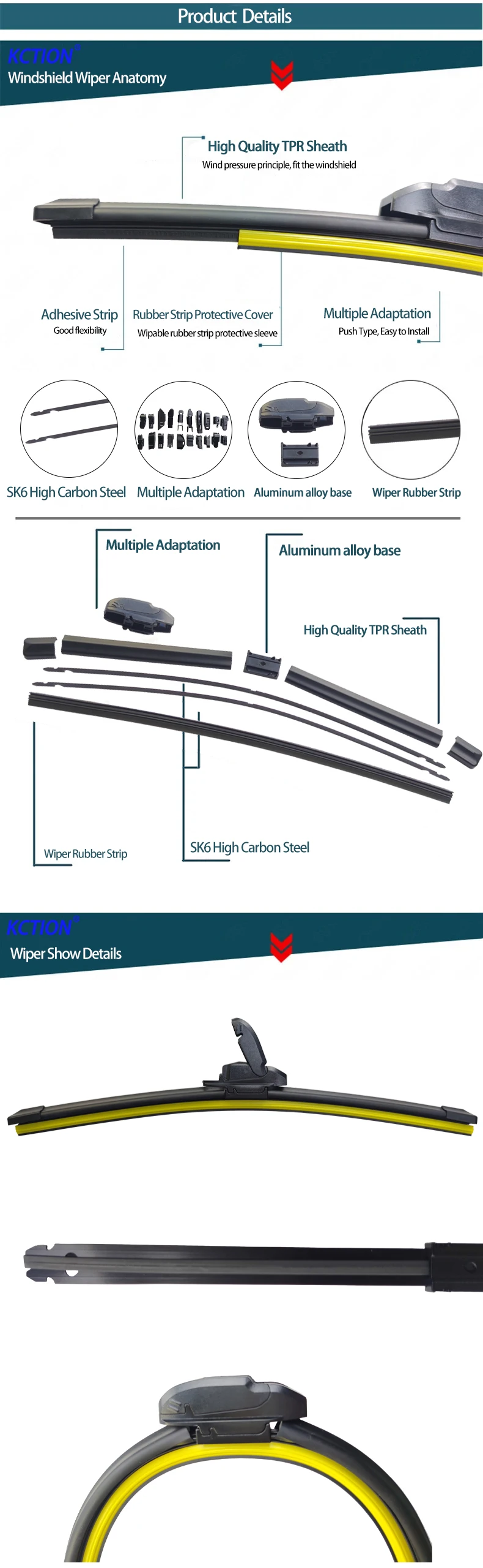 KCTION Boneless Water Repellency Wiper Blade - Reliable Car Accessory