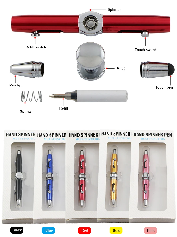 Toy Fidget Gyro Metal Hand Spinner Finger Pen with Led Light Stylus ...