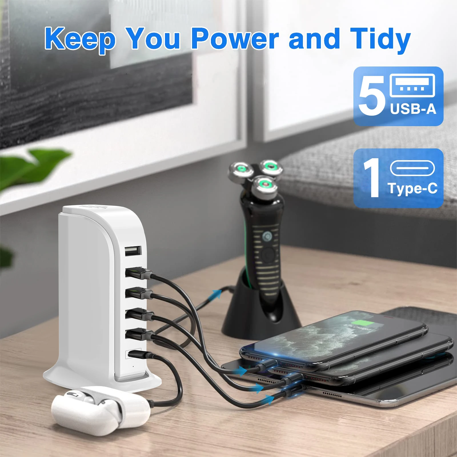 2024 New Sailboat Vertical Design 20W Multi Charger Station 6 in 1 USB ...