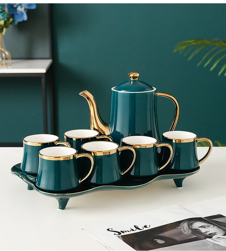 Popular Items Wedding Gift Nordic Gold Rim Ceramic Modern Pink Tea Sets ...