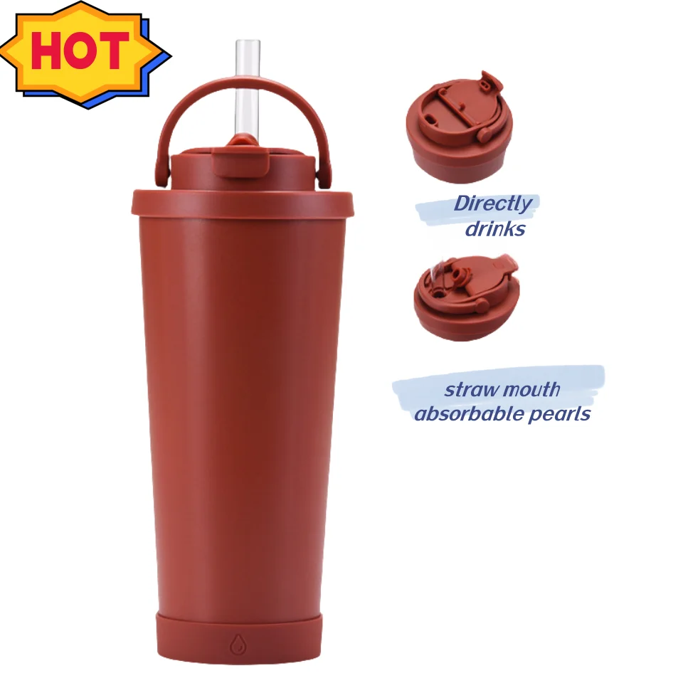 2024 New 710ml Stainless Steel Straw Cup One Cup Two Drinks Absorbable Pearls Portable Handle ...