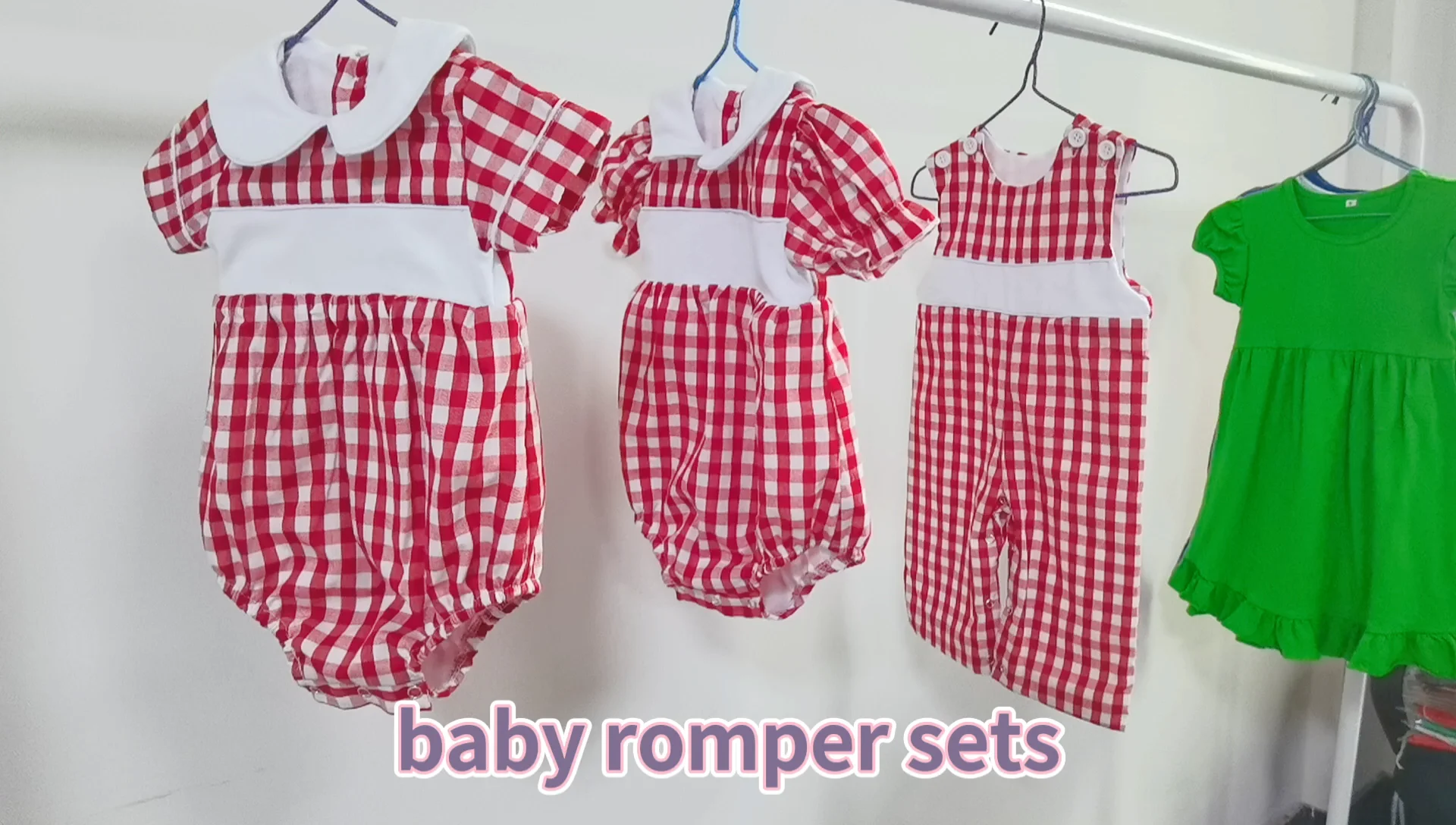 Baby Clothing Sets Custom Kids Outfits Woven Plaid Summer Ruffle Bow ...