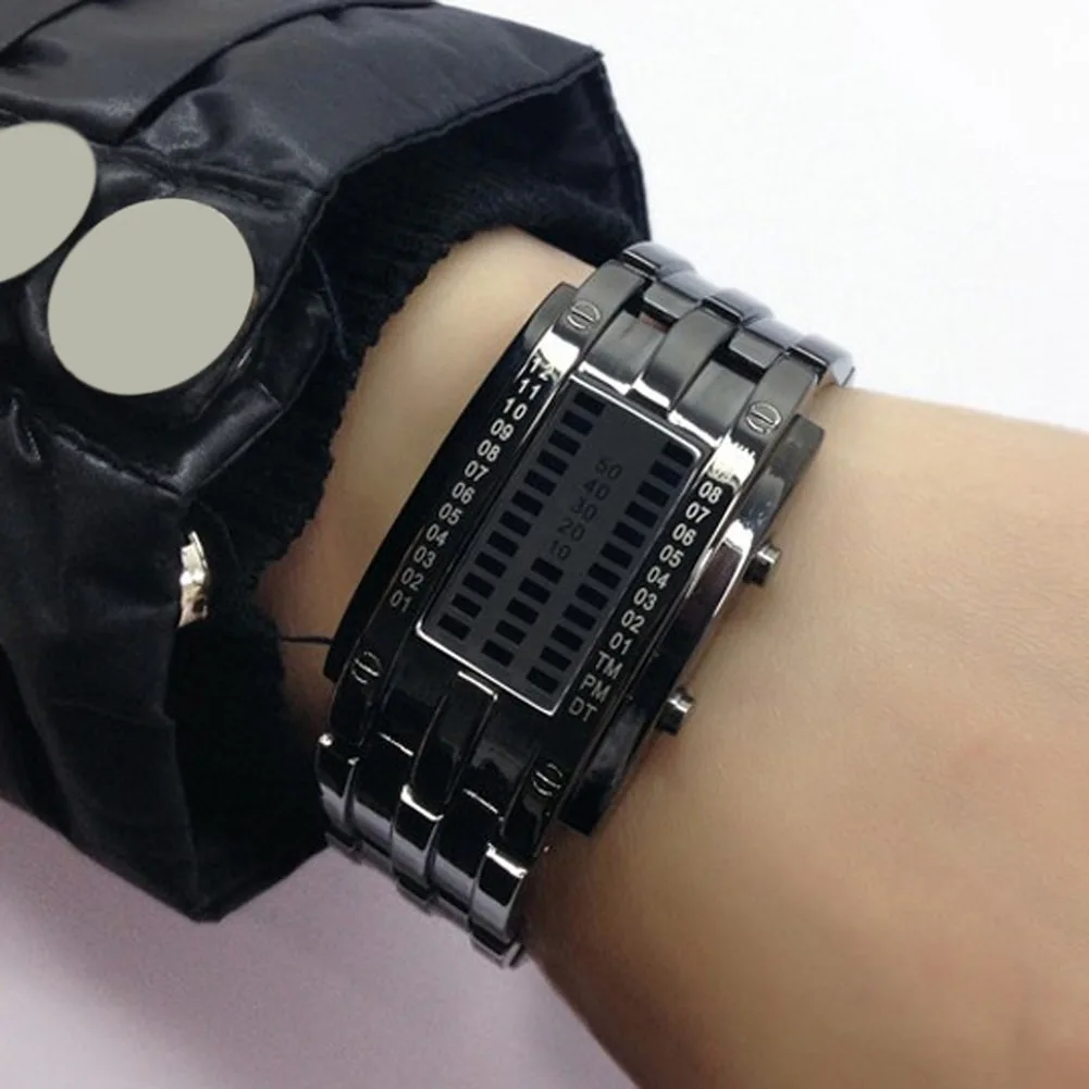Lovers Men Women Stainless Steel Blue Binary Luminous Led Electronic ...
