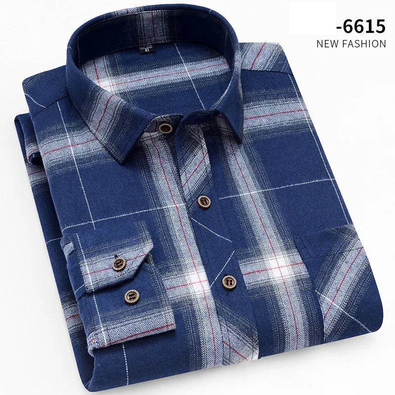 Custom Men's Plaid Shirts Casual Long-sleeved Fashion Shirt Brushed ...