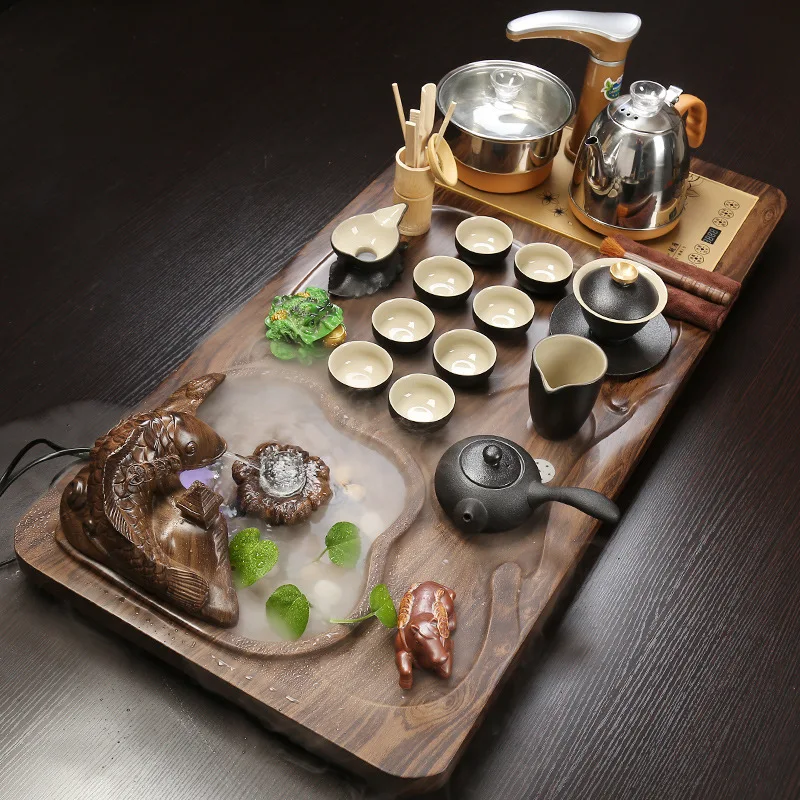 Chinese Kongfu Tea Set - Elegant Wooden Tea Tray
