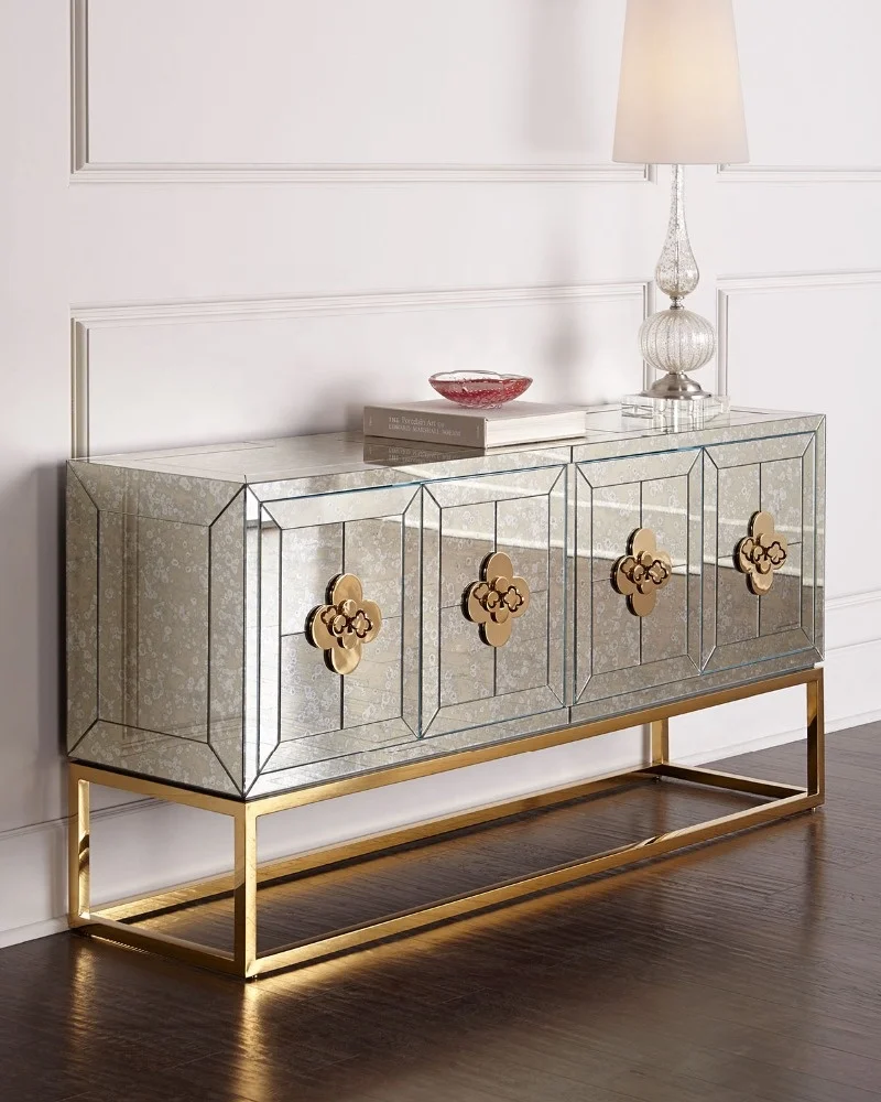Antique Golden Mirrored Sideboard Buffet With Golden Stainless Steel ...
