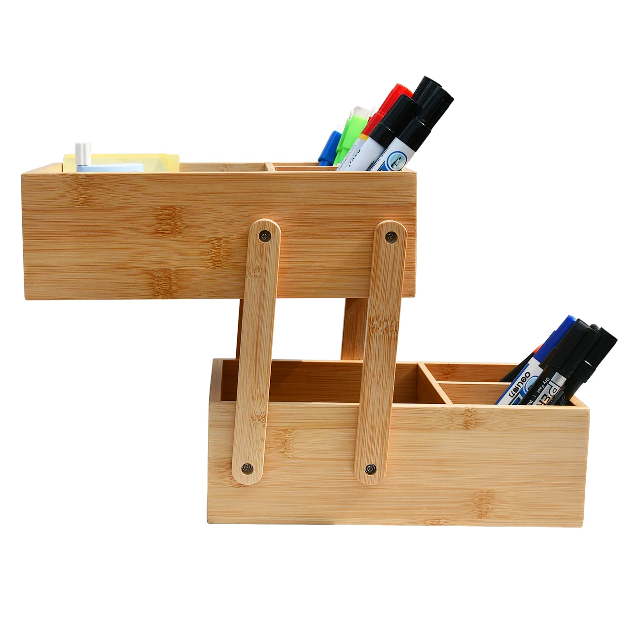 Portable Bamboo Desktop Organizer With Multiple Functions 2 Tier ...