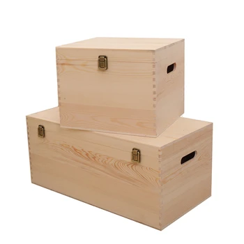 Large Wooden Storage Crate With Hinged Lid/holes Handles Unfinished ...