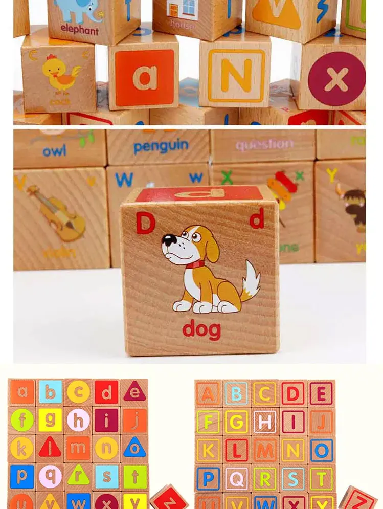 Custom Cute Animal Number Wooden Abc Block Preschoolers Baby Wholesale ...