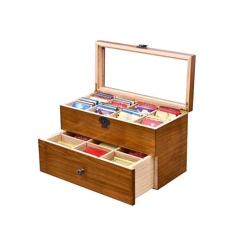 Large Capacity Vintage 2-Layer 14 Compartments Tea Storage Chests Wood ...