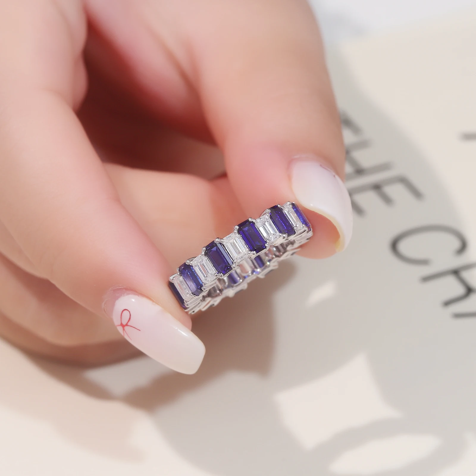 Blue Sapphire Ring Platinum Ring 950 Emerald Cut Lab Grown Sapphire ...