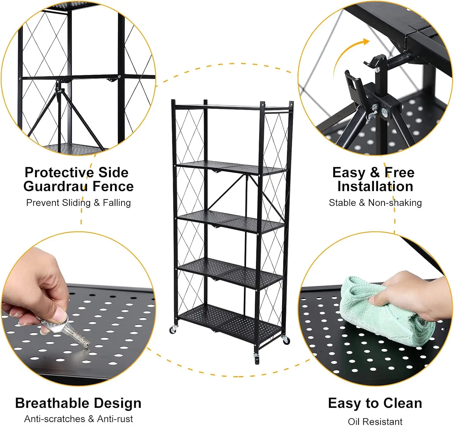 5 Layer Metal Folding Power Rack - Stackable Kitchen Storage