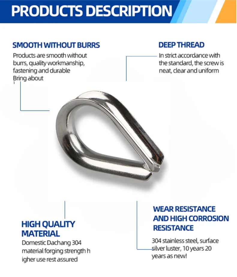 US BNS Stainless Steel 304/316 Wire Rope Thimble Clamp 8mm & 10mm ...