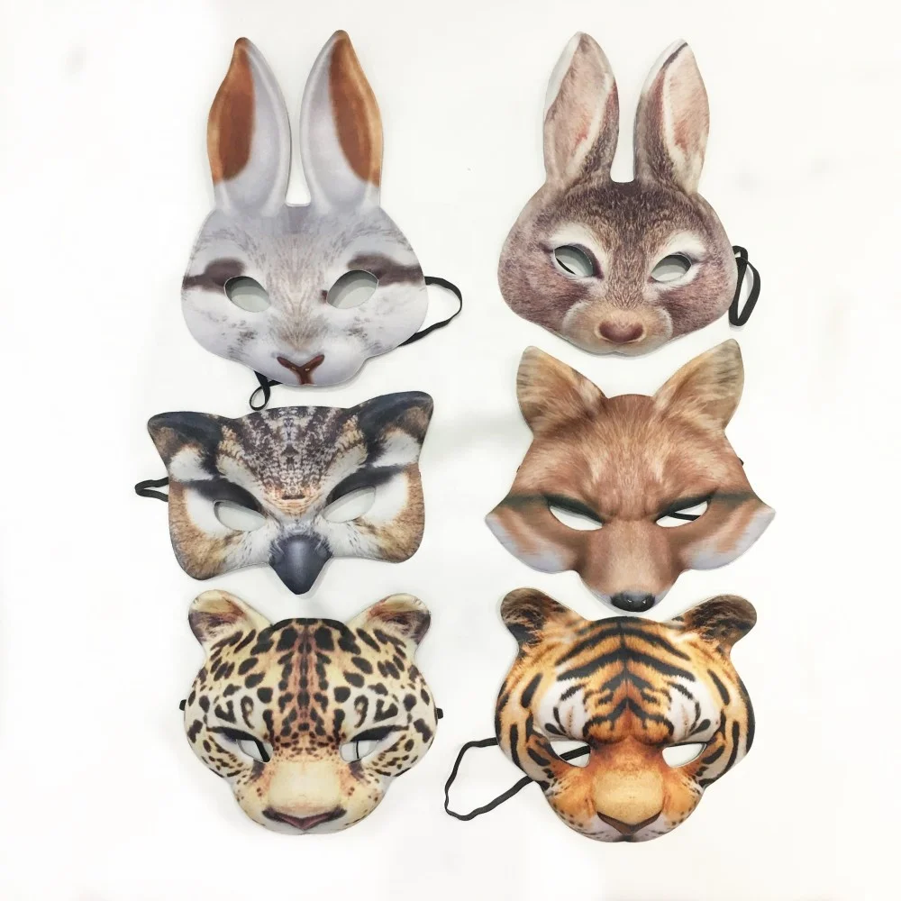 Bulk Halloween Animal Half Face Rabbit Foc Mask Realistic Forest Animal ...
