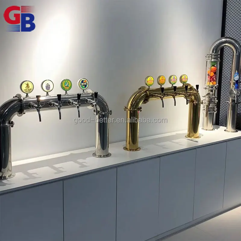 U-shaped 4-hole Beer Tower Dispenser Gold Beer Column With Led Light ...