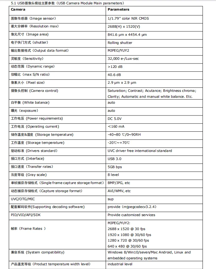 OS04A10 4MP USB3.0 NIR Camera Module for Starlight Night Vision