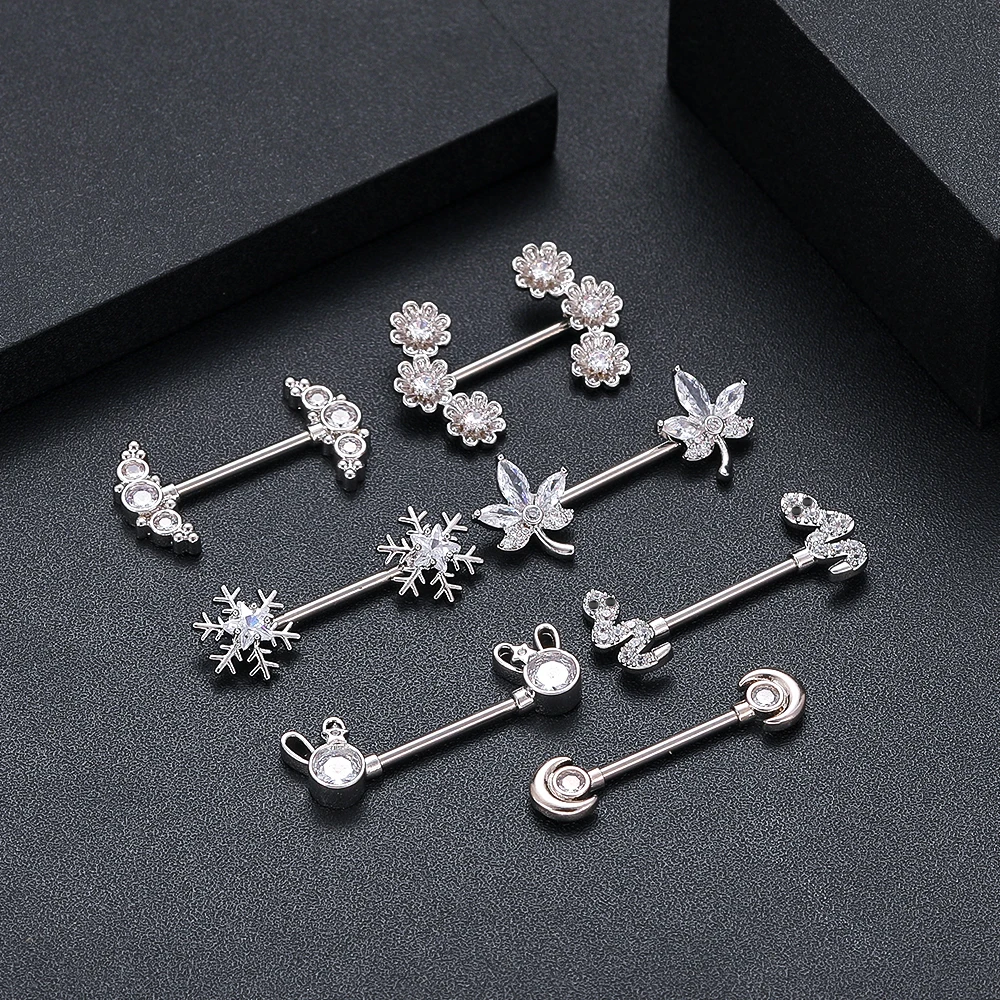 10Pair Set Snowflake Free Sample Nipple Rings Stainless Steel Piercing Bar Wholesale Women Nipple Shield Ring Alibaba