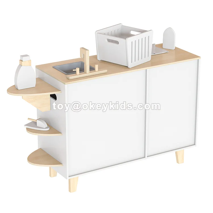 Kids Pretend Play Washing Playsets Wooden Laundry Toy With Ironing And ...