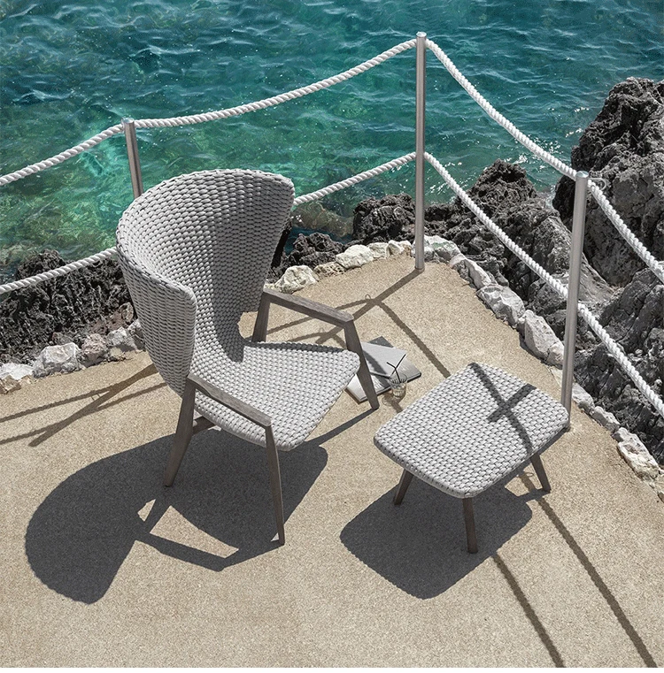 Outdoor Antiseptic Wood High-back Rocking Chair Teak Rattan Chair Villa ...