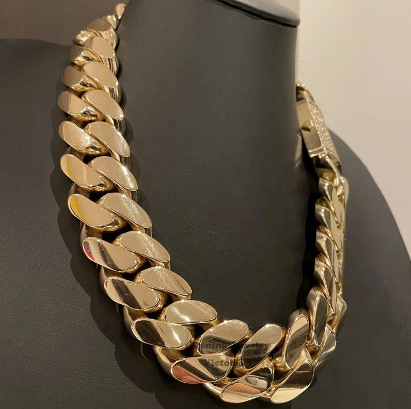 Miami Cuban Link Gold Chains Mens Thick 28mm Necklace 14k Gold Plated ...