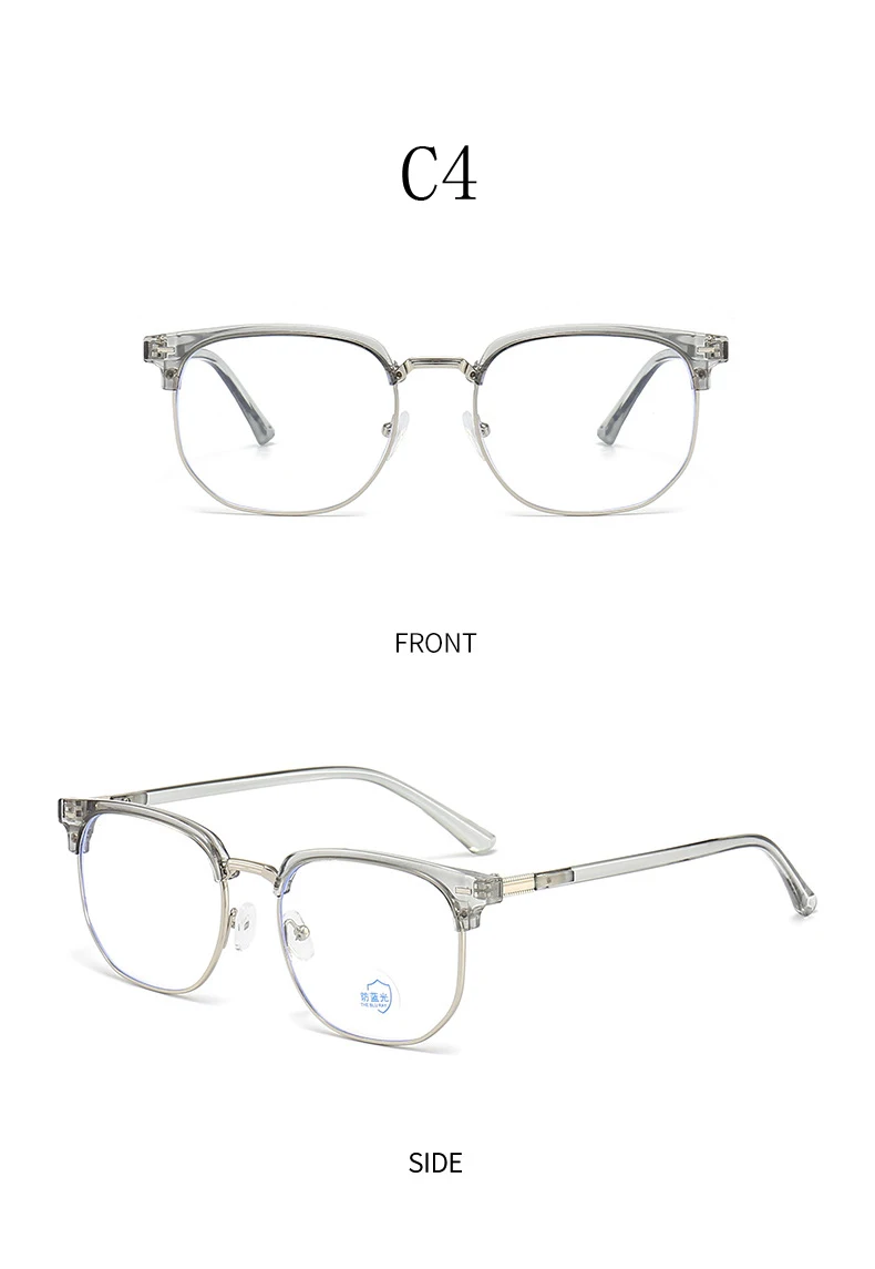 Fashion Square Half Frame Metal Frame Glasses for Anti Blue Light