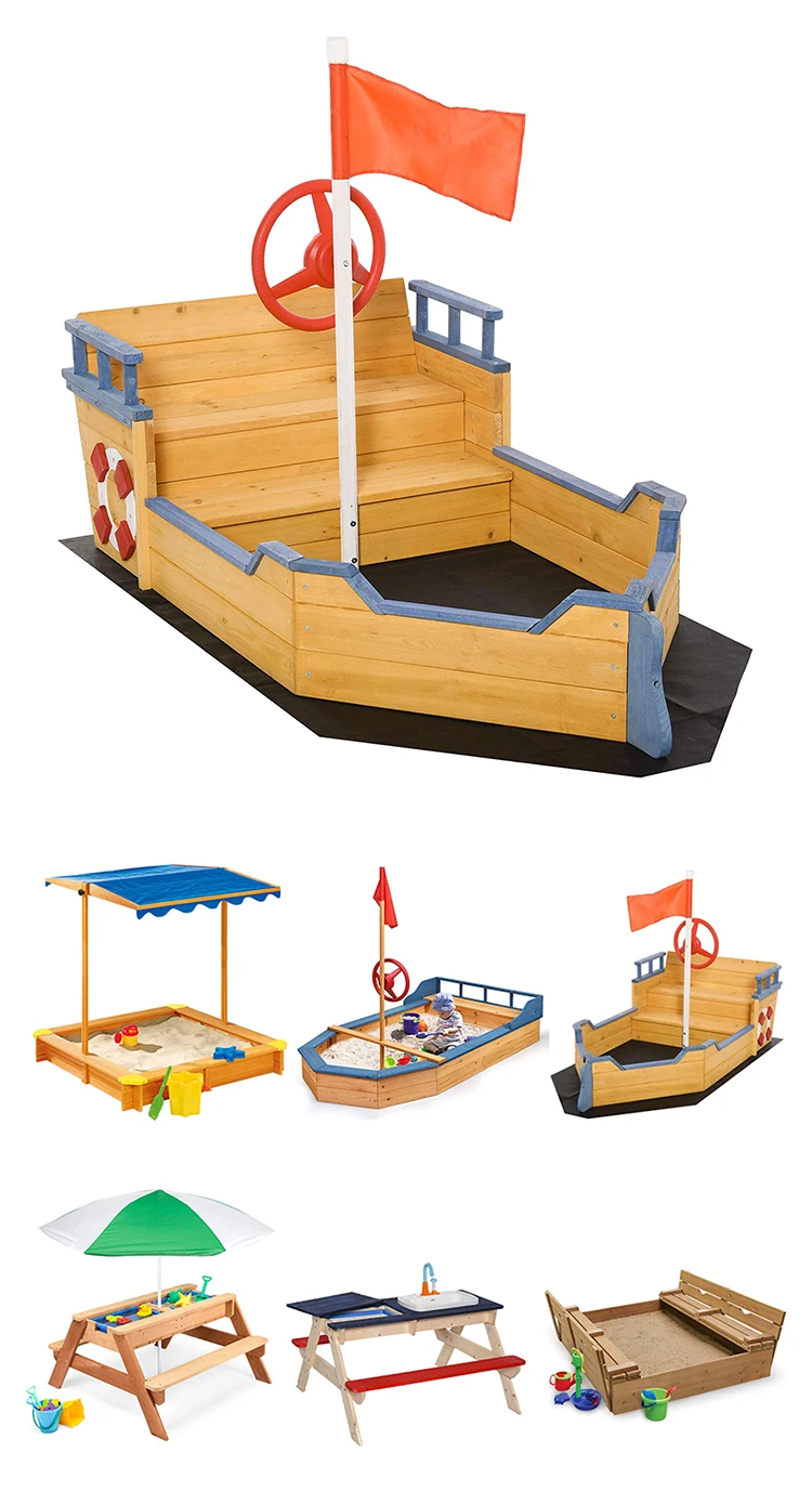 Kids Sandbox Wooden Pirate Ship Sand Play Boat Bench - Buy Outdoor ...