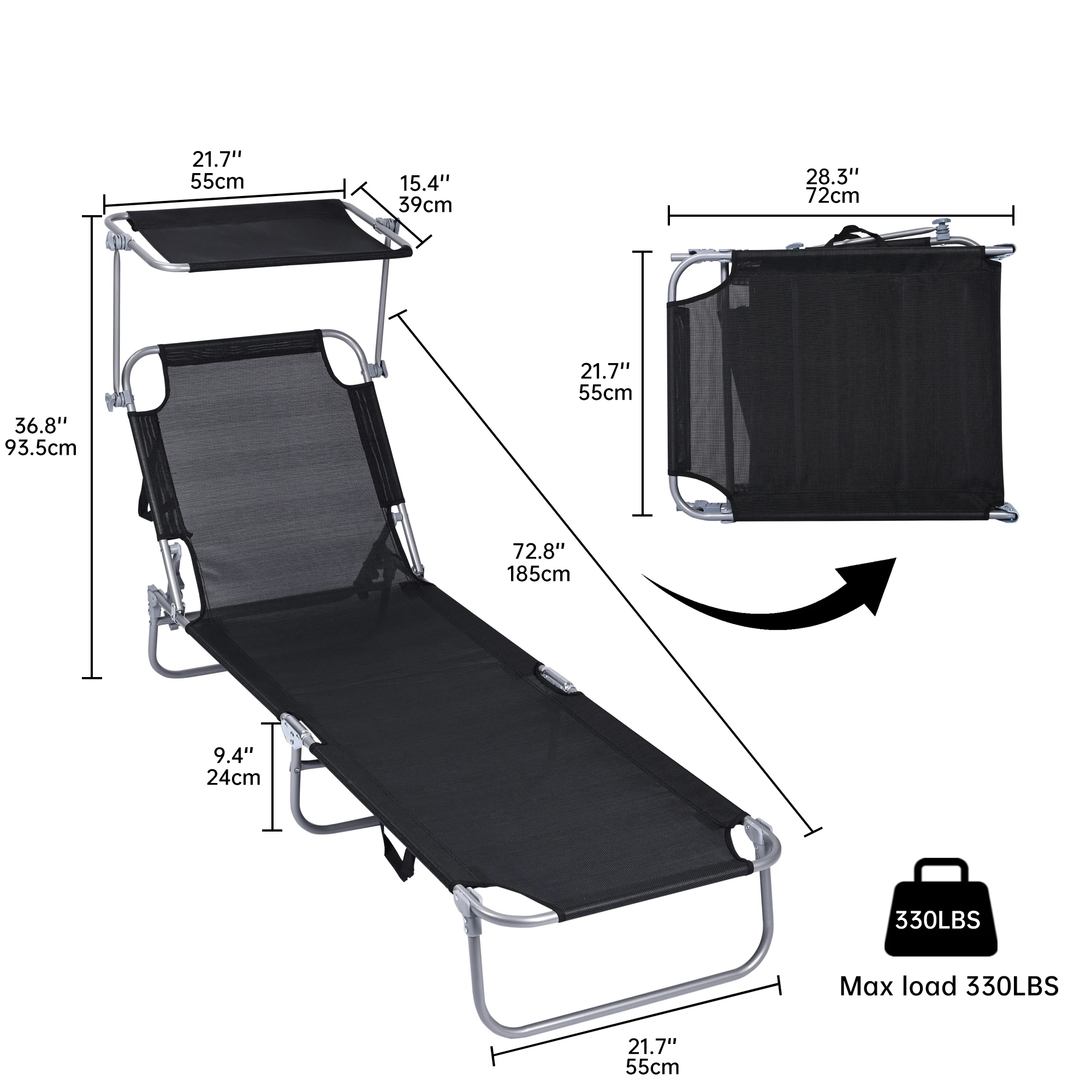 2-pack Outdoor Pool Portable Adjustable Fabricbed Folding Bed Sunbed ...